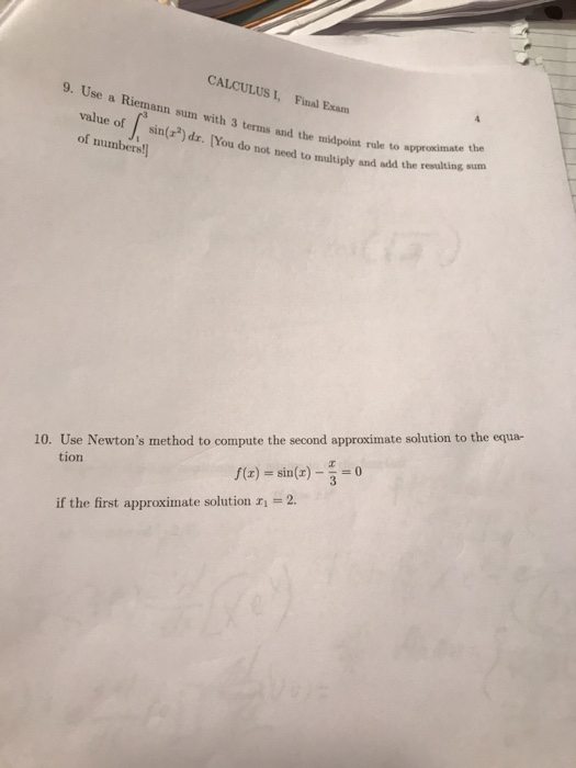 Solved Use a Riemann sum with 3 terms and the midpoint rule | Chegg.com