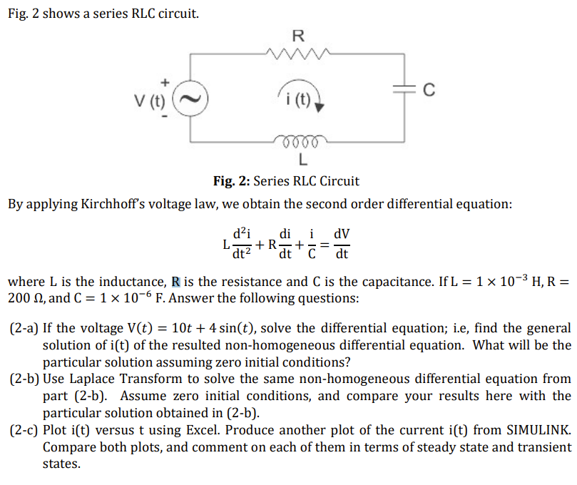 Fig. 2 shows a series RLC circuit. Fig. 2: Series RLC | Chegg.com