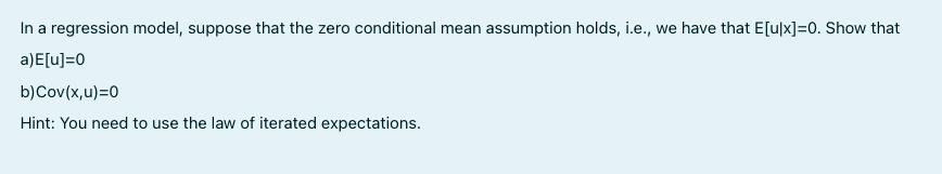 Solved In a regression model, suppose that the zero | Chegg.com