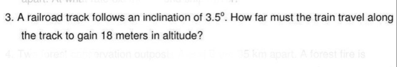 Solved 3. A railroad track follows an inclination of 3.5∘. | Chegg.com