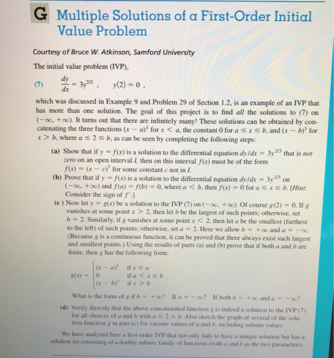 Solved G Multiple Solutions Of First Order Initial Value