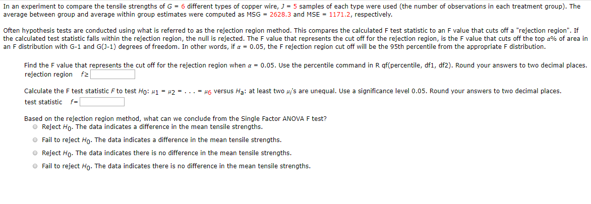 Solved In an experiment to compare the tensile strengths of | Chegg.com