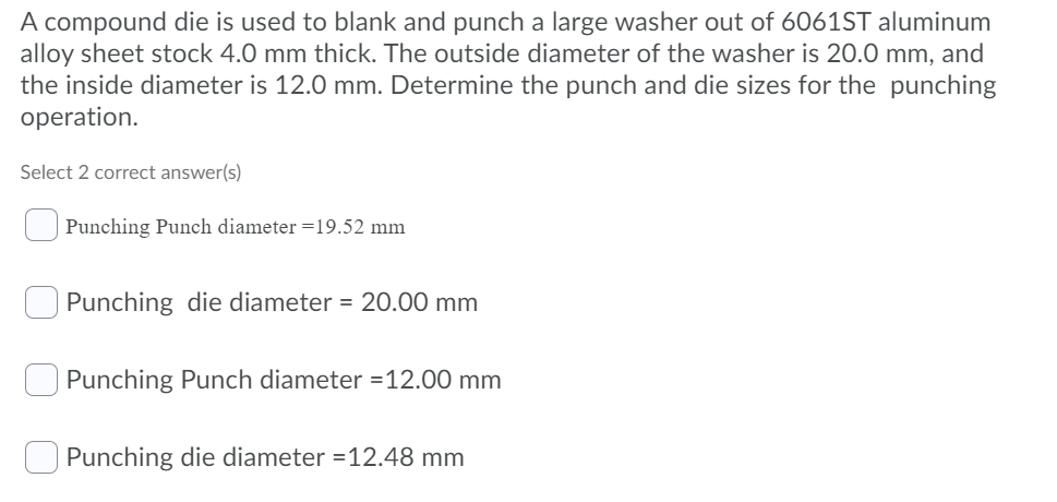 Solved A compound die is used to blank and punch a large | Chegg.com