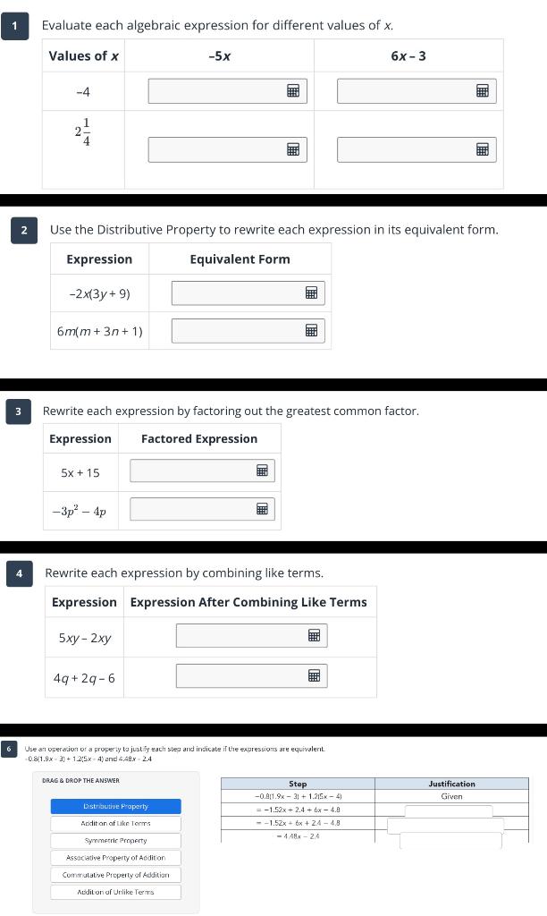 Solved Evaluate each algebraic expression for different | Chegg.com