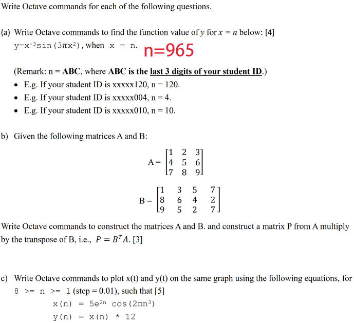 Solved Write Octave Commands For Each Of The Following