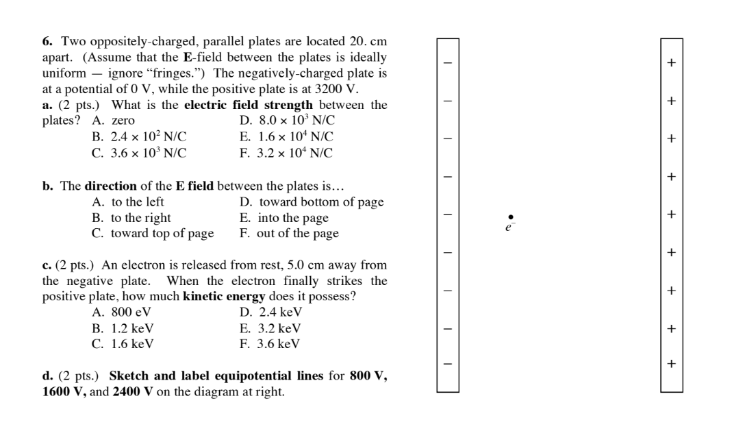 Solved | + 6. Two oppositely-charged, parallel plates are | Chegg.com