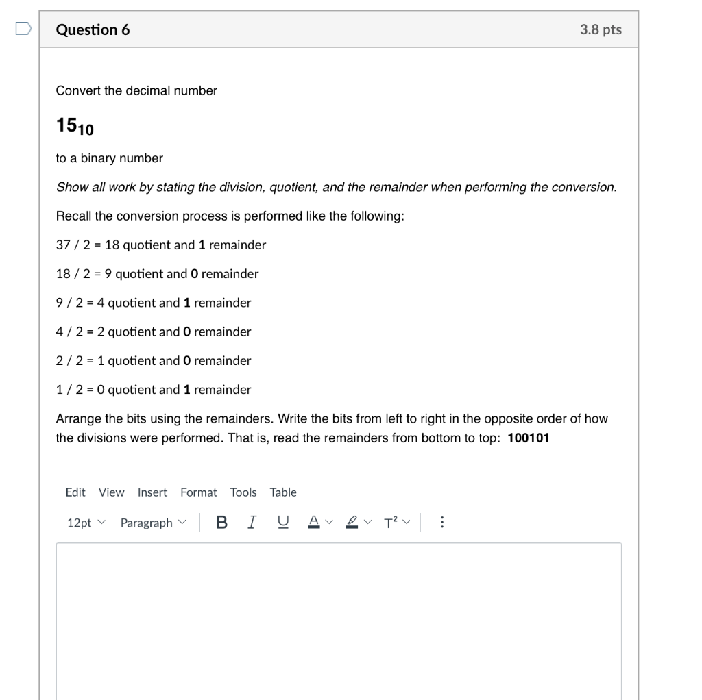 Solved Question 5 3.8 pts Convert this unsigned binary | Chegg.com