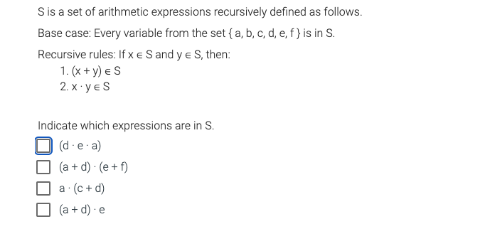 Solved S is a set of arithmetic expressions recursively | Chegg.com