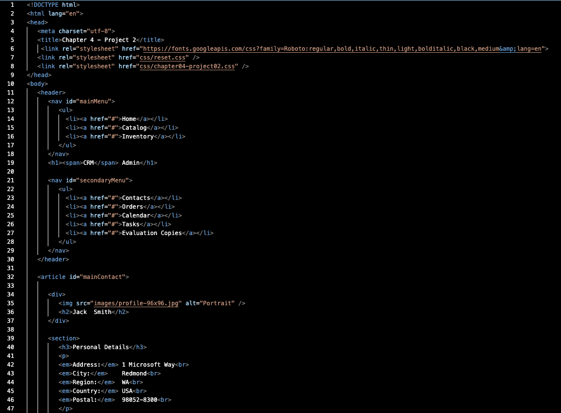 Solved Use the reset.css from Project 1 to reset all default | Chegg.com