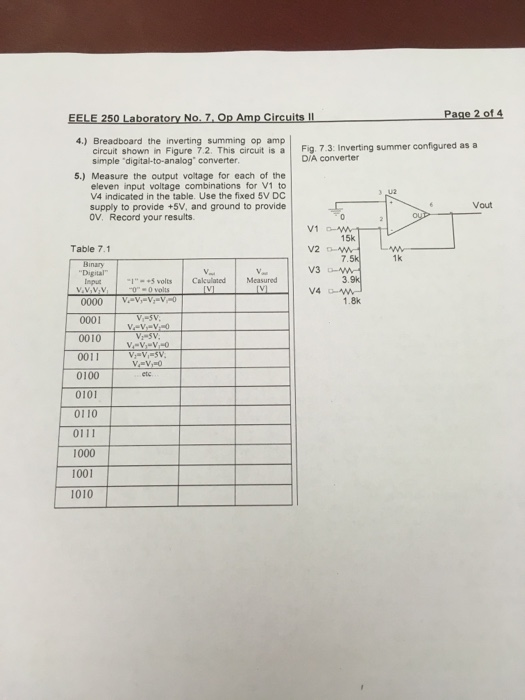 Solved EELE 250 Laboratory No.7. Op Amp Circuits II Pagc 1 | Chegg.com