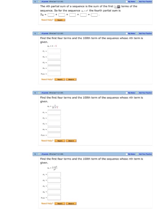 Solved The nth partial sum of a sequence is the sum of the | Chegg.com