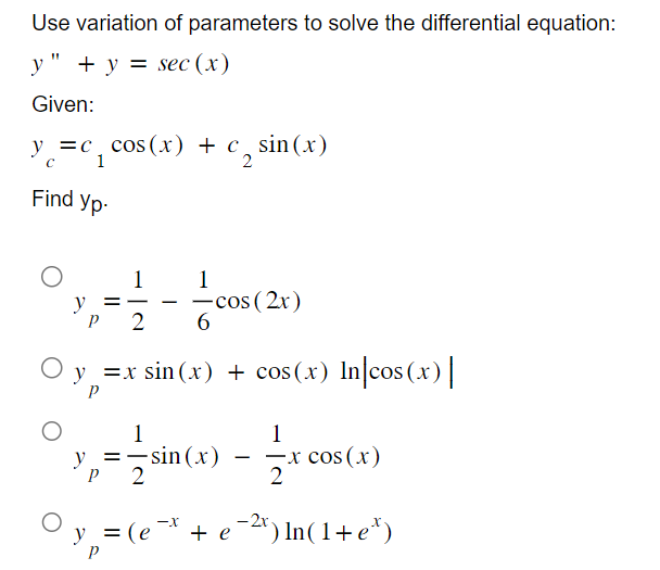 Solved Use variation of parameters to solve the differential | Chegg.com