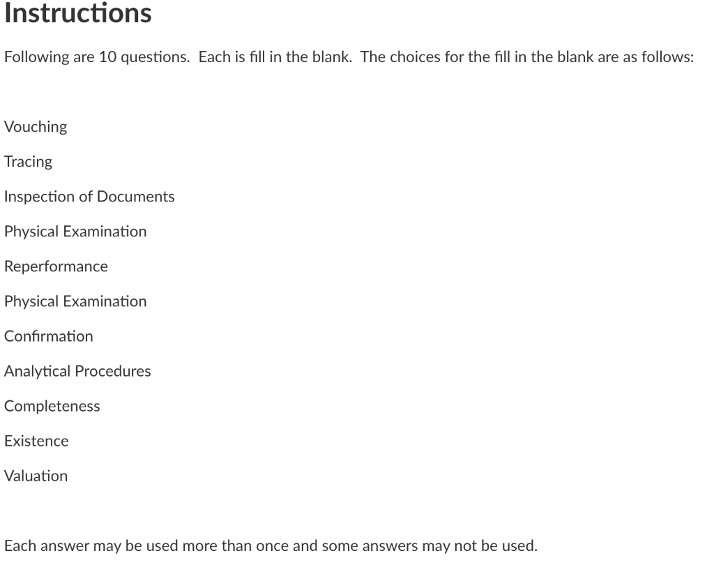 Solved Following are 10 questions. Each is fill in the | Chegg.com