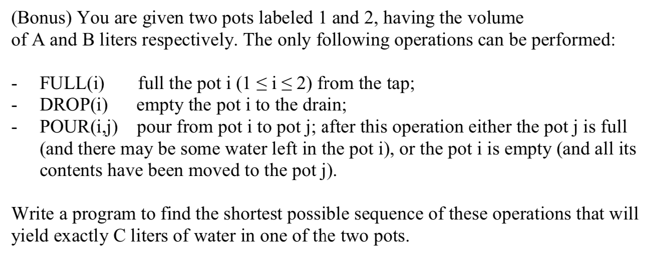 Solved (Bonus) You are given two pots labeled 1 and 2, | Chegg.com