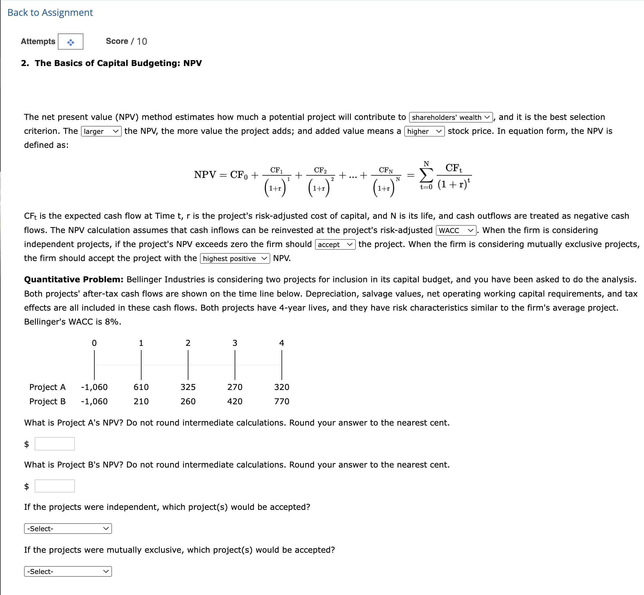 Solved 2. The Basics of Capital Budgeting: NPV The net | Chegg.com