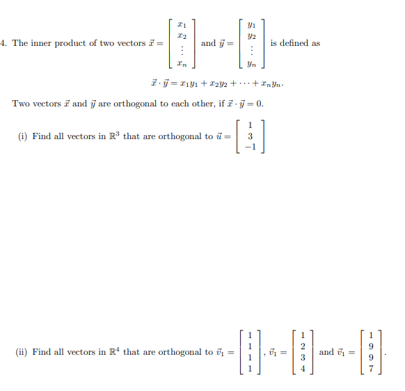 Solved Yi Y2 12 4. The inner product of two vectors i = and | Chegg.com