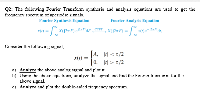 Solved Q2: The following Fourier Transform synthesis and | Chegg.com