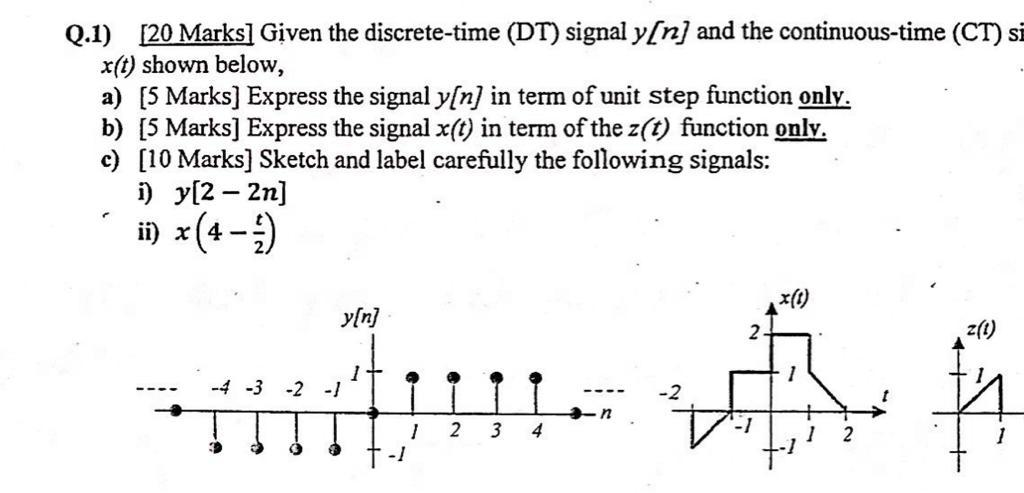 Solved Q.1) [20 Marks] Given the discrete-time (DT) signal | Chegg.com