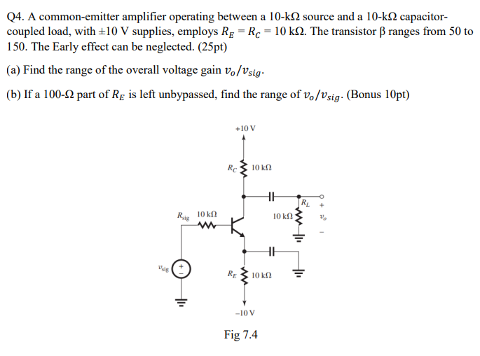 Solved Q4. A common-emitter amplifier operating between a | Chegg.com