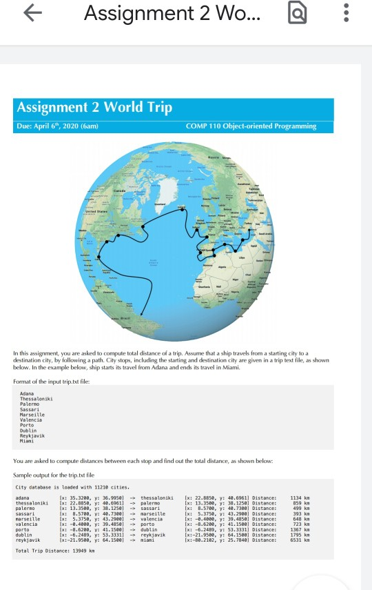 Assignment 2 Wo... @ : Assignment 2 World Trip Due: | Chegg.com