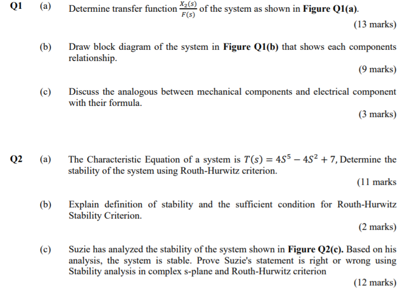 Solved Q1 (a) Determine transfer function X2 (5) of the | Chegg.com