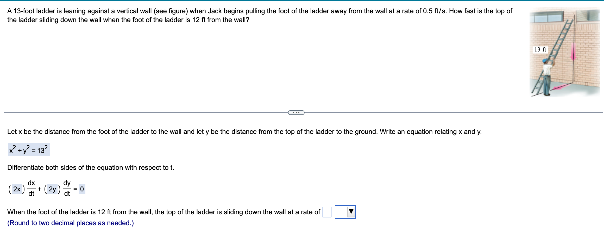 Solved the ladder sliding down the wall when the foot of the | Chegg.com
