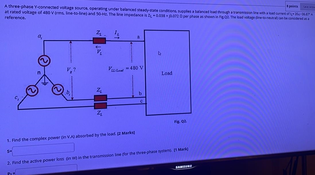 Solved 8 points Save Ans A three-phase Y-connected voltage | Chegg.com
