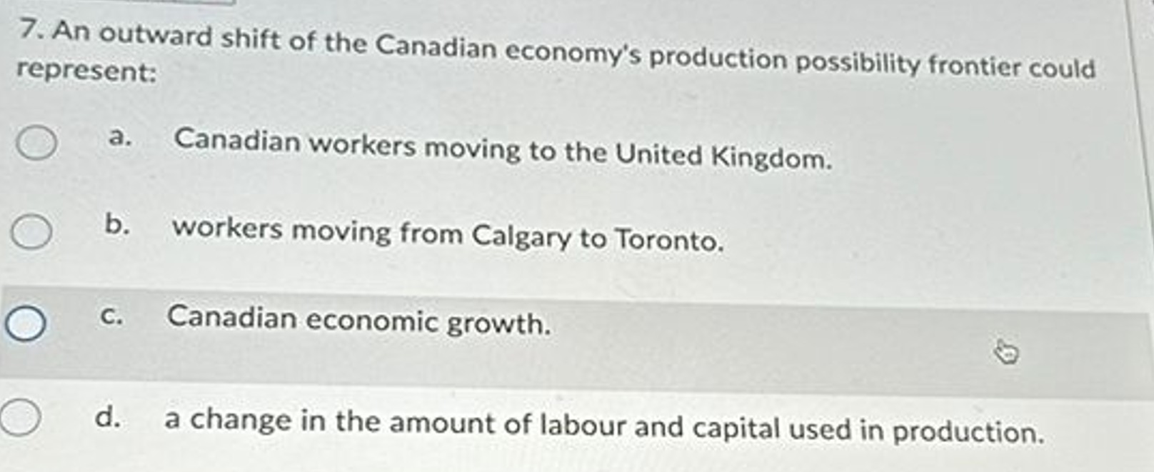 Solved An outward shift of the Canadian economy's production | Chegg.com
