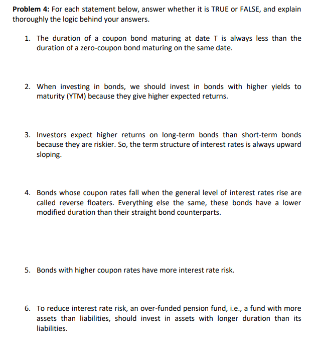 Solved Problem 4: For each statement below, answer whether | Chegg.com