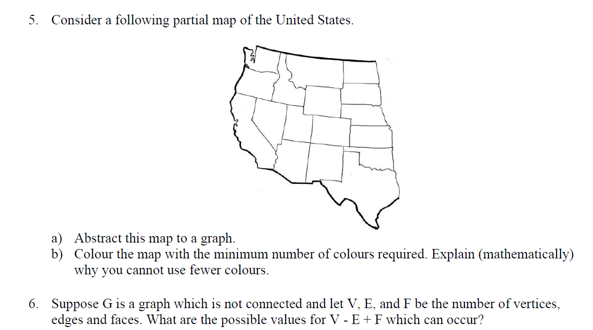Solved 5. Consider a following partial map of the United | Chegg.com