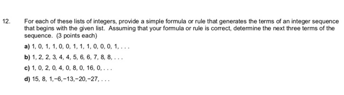 Solved 12. For each of these lists of integers, provide a | Chegg.com