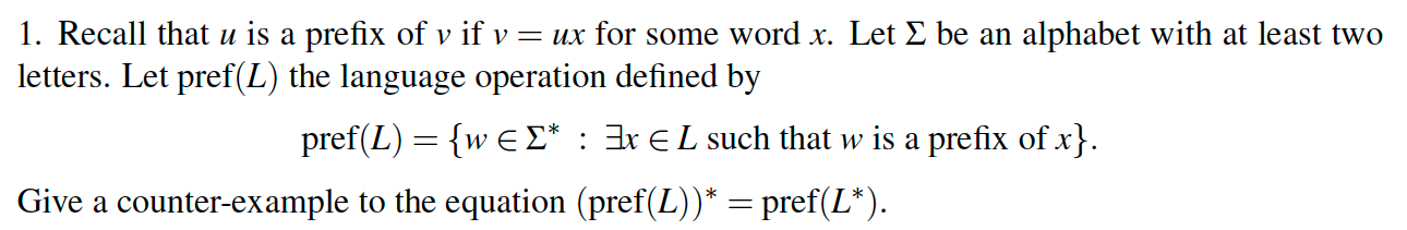 Solved 1. Recall that u is a prefix of v if v=ux for some | Chegg.com