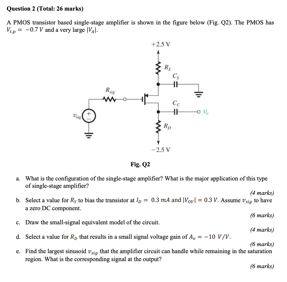 Solved Question 2 (Total: 26 marks) A PMOS transistor based | Chegg.com