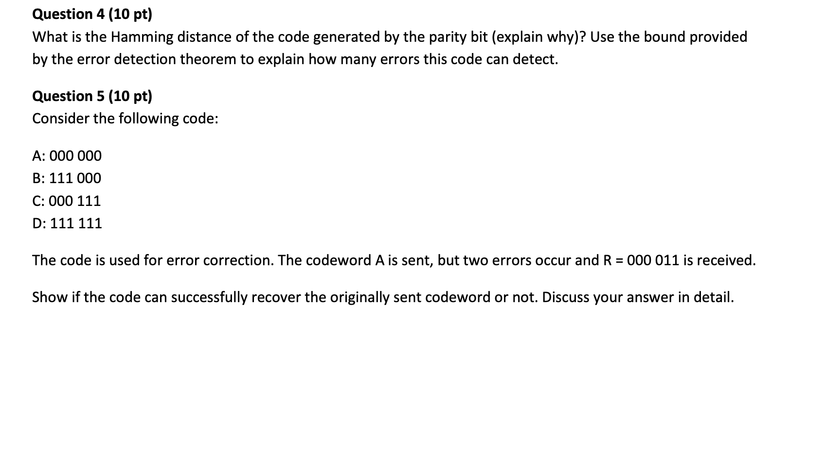 Solved Question 4 (10 pt) What is the Hamming distance of | Chegg.com