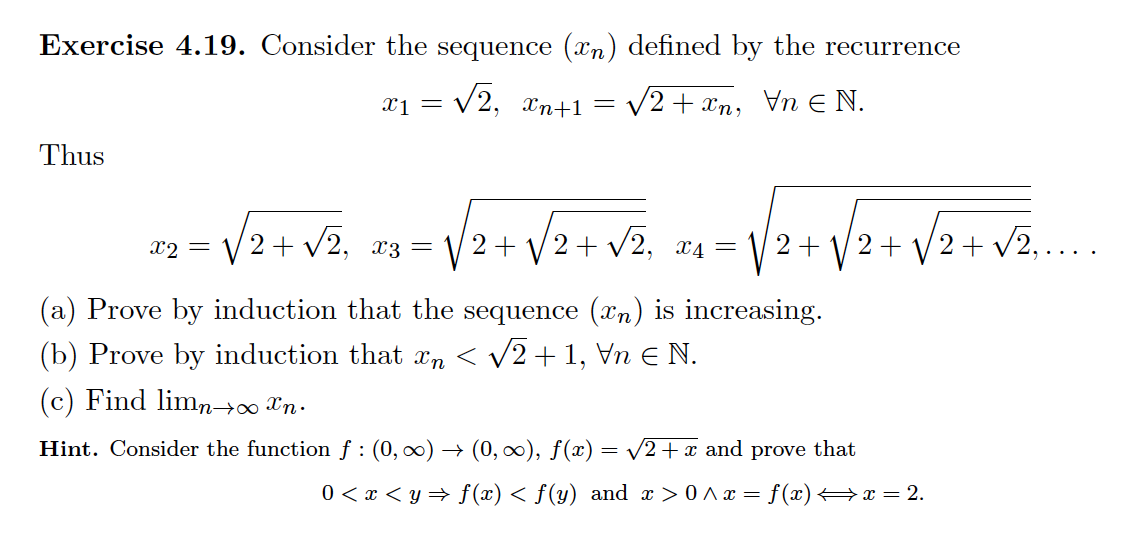 Solved Exercise 4.19. Consider the sequence (xn) defined by | Chegg.com