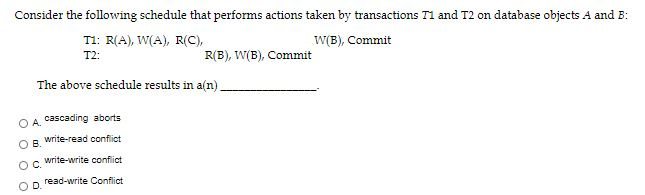 Solved Consider the following schedule that performs actions | Chegg.com
