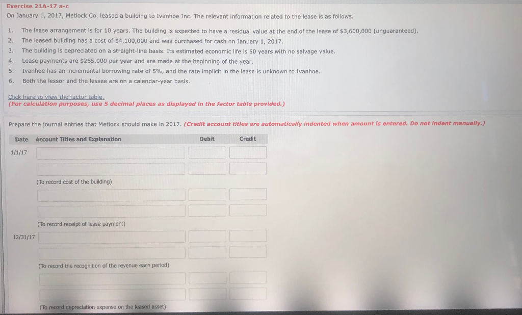 Solved Exercise 21A-17 a-c On January 1, 2017, Metlock Co. | Chegg.com