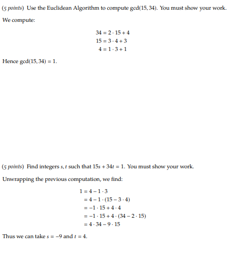 Solved (5 points) Use the Euclidean Algorithm to compute | Chegg.com