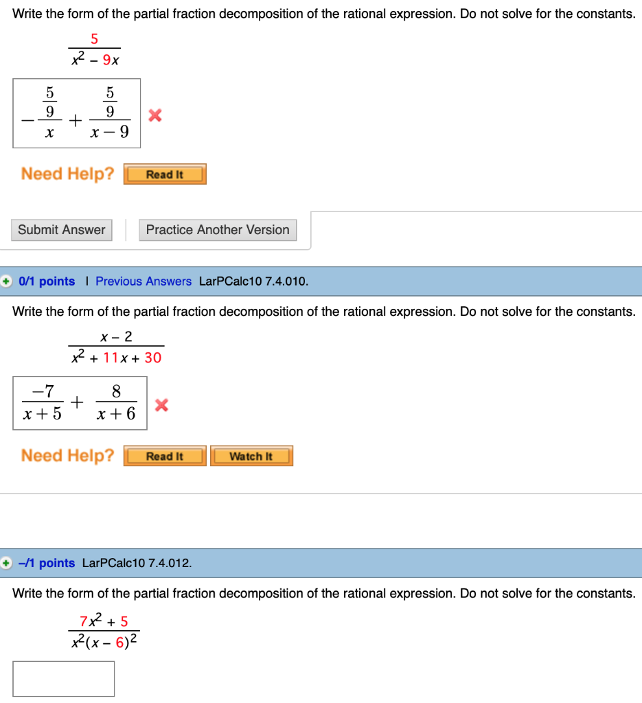 Solved Write The Form Of The Partial Fraction Decomposition