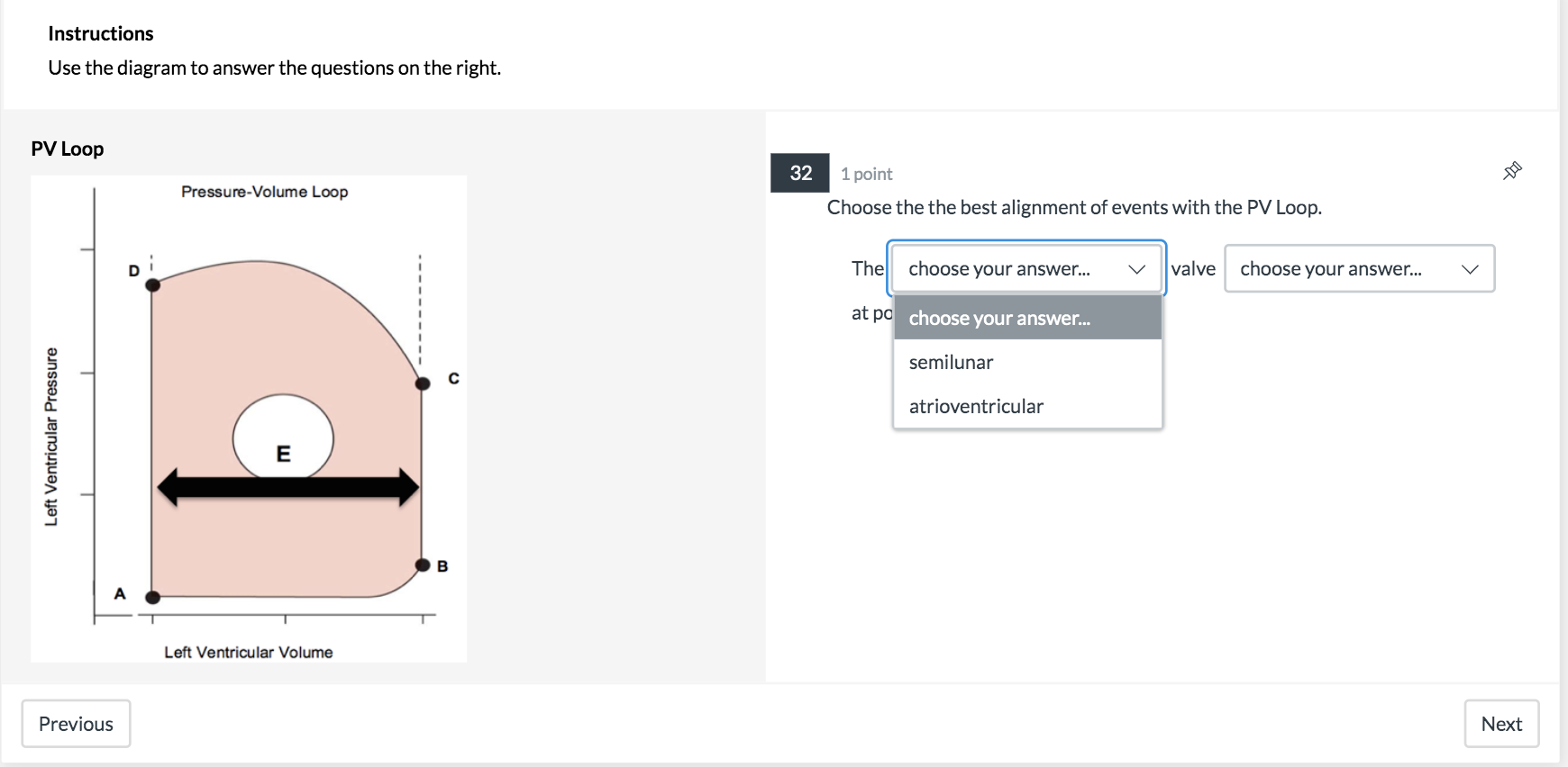 Solved PV Loop 32 Pressure-Volume Loop 1 point Choose the | Chegg.com