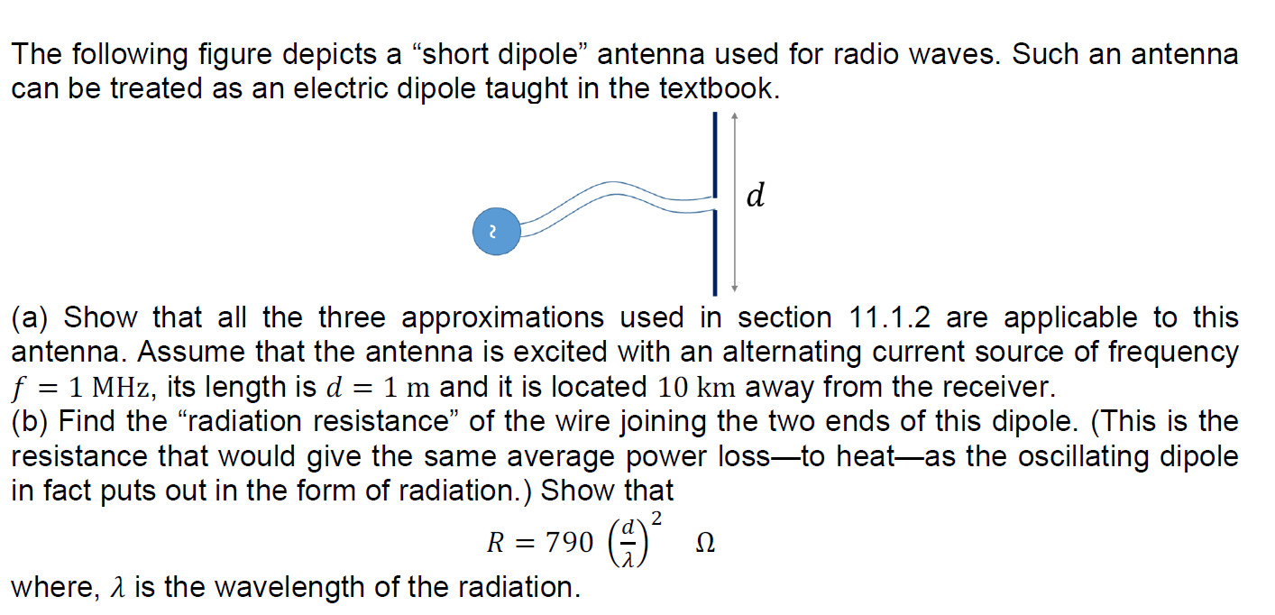 Solved The following figure depicts a “short dipole” antenna | Chegg.com