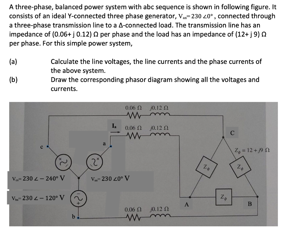 Solved A three-phase, balanced power system with abc | Chegg.com