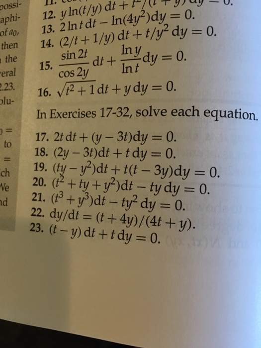 Solved Solve each equation. 2t dt + (y - 3t) dy = 0. (2y - | Chegg.com