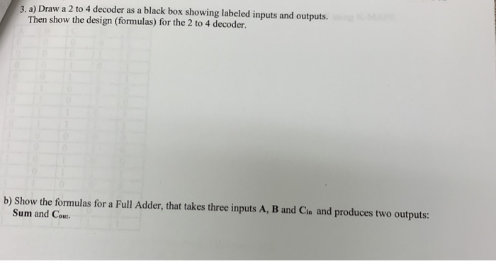 Solved 3. a) Draw a 2 to 4 decoder as a black box showing | Chegg.com