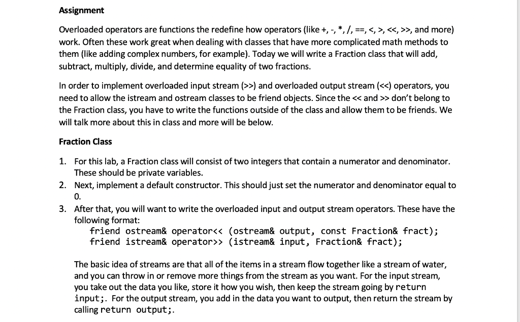 Assignment Overloaded operators are functions the | Chegg.com