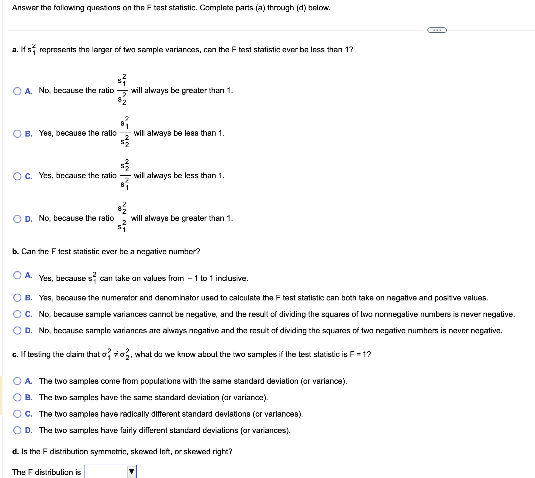 Solved Answer the following questions on the F test | Chegg.com