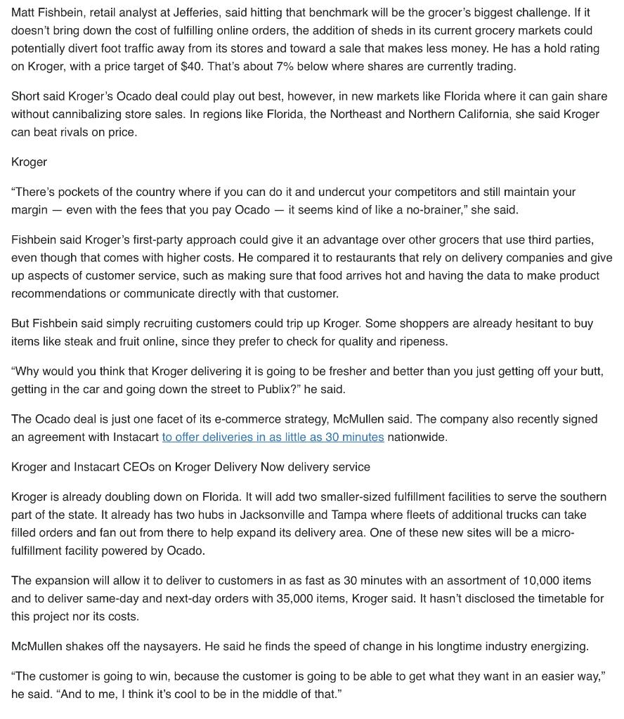 Solved CASE STUDY 2: PUBLIX VS KROGER Instructions: 1. Read | Chegg.com