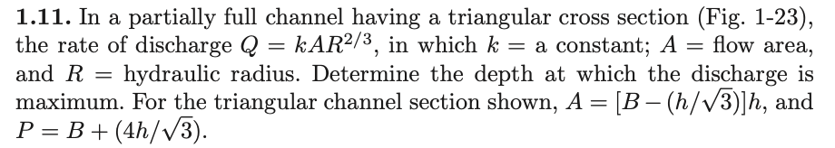 Solved flow area, 1.11. In a partially full channel having a | Chegg.com