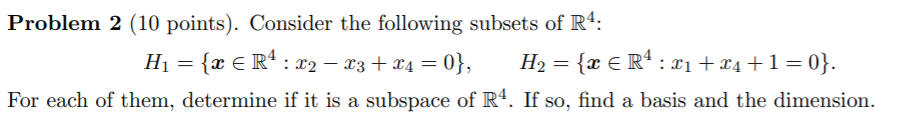 Solved Problem 2 (10 points). Consider the following subsets | Chegg.com