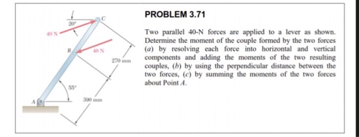 Solved PROBLEM 3.71 20 Two parallel 40-N forces are applied | Chegg.com
